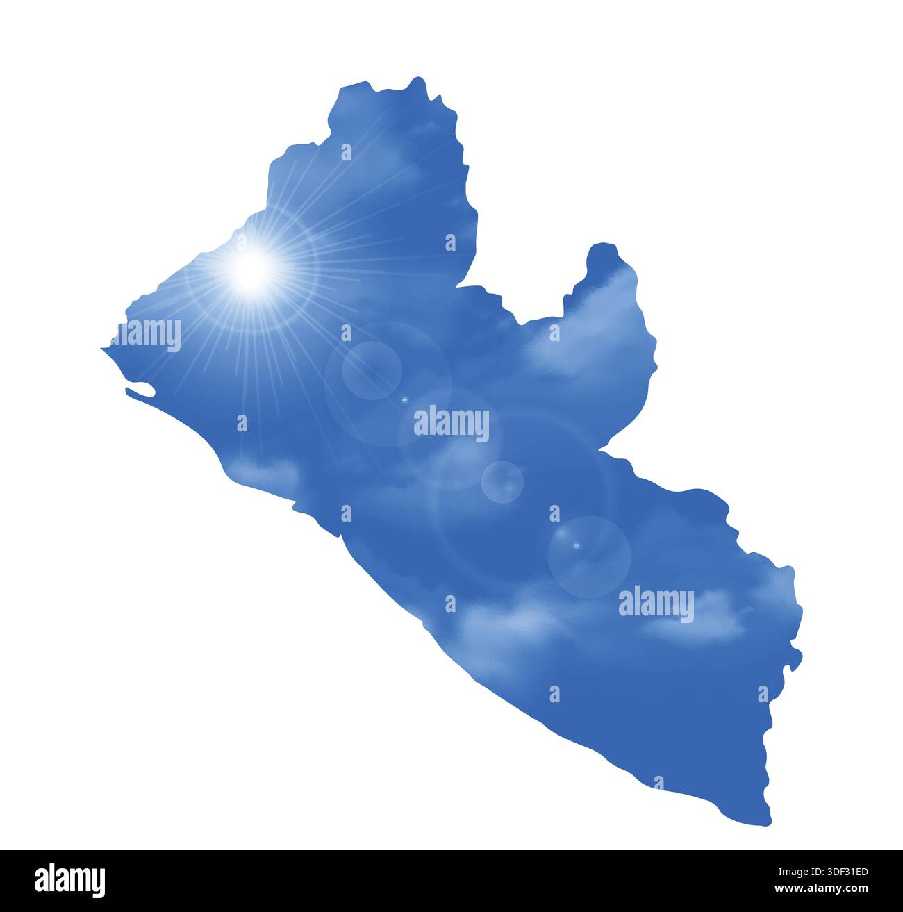 Map of LIBERIA with Beautiful Sun and Clouds in Body Stock Vector Image ...