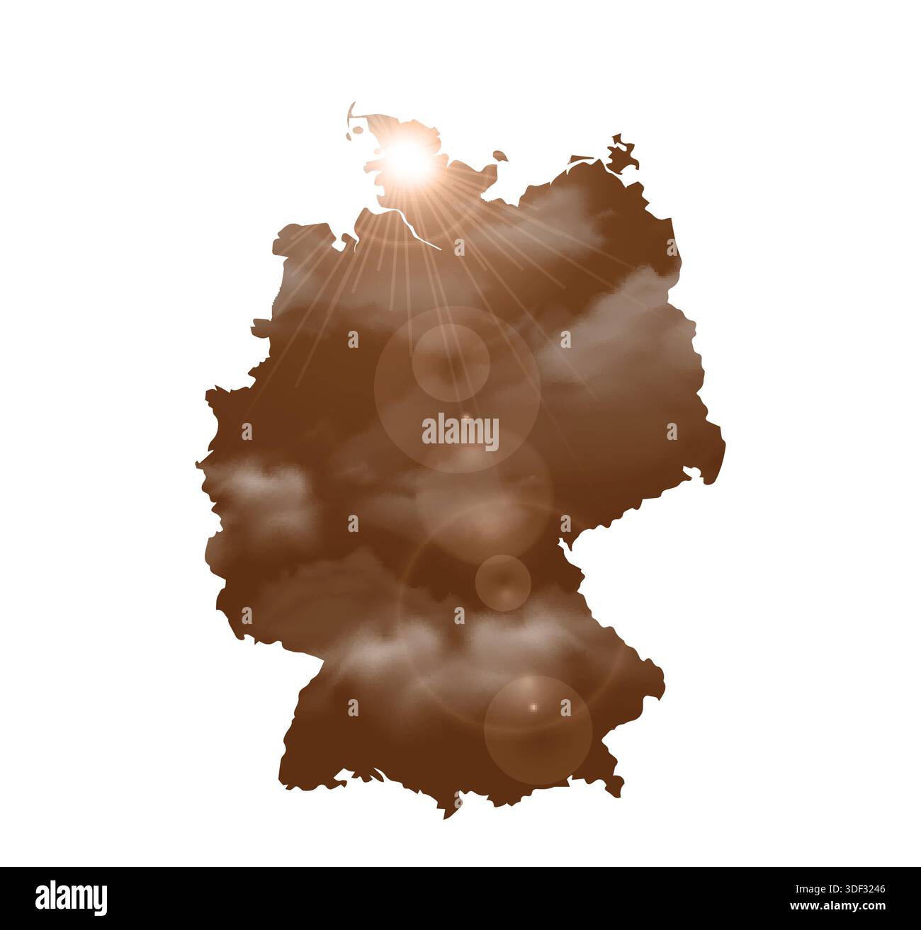 Map of GERMANY with Beautiful Sun and Clouds in Body Stock Vector Image ...
