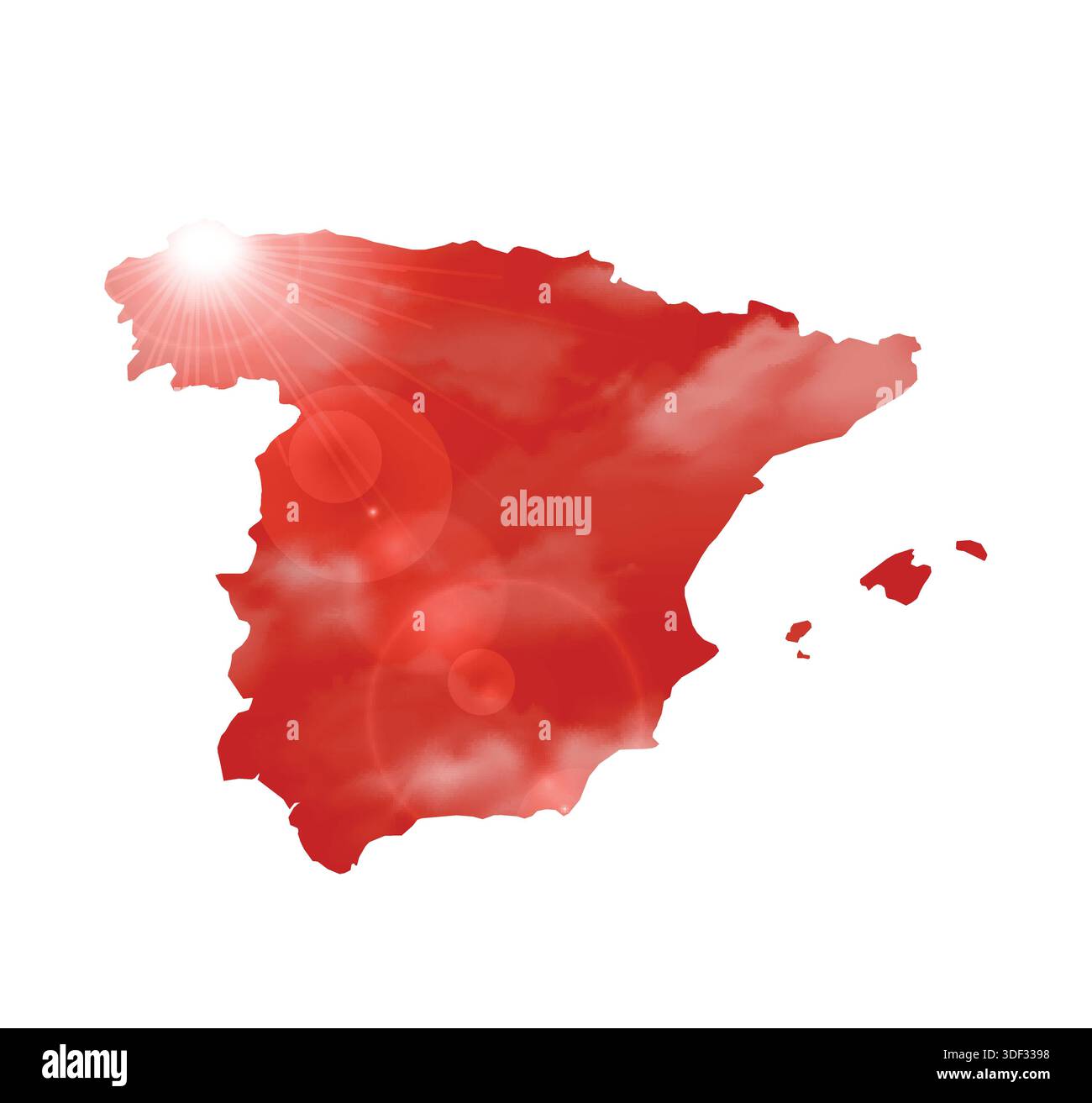 Map of SPAIN with Beautiful Sun and Clouds in Body Stock Vector Image ...