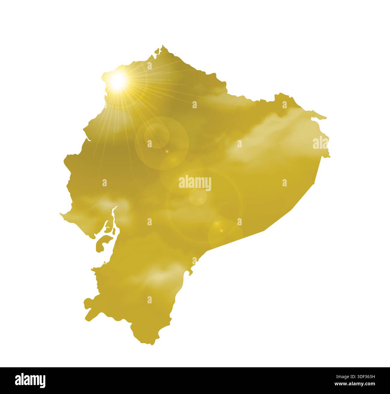 Map of ECUADOR with Beautiful Sun and Clouds in Body Stock Vector Image ...