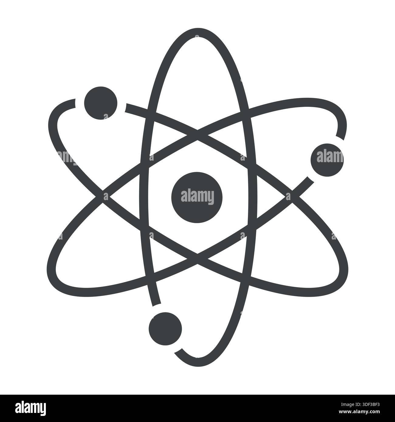 Atom vector icon with Three electrons rotate in orbits around the ...