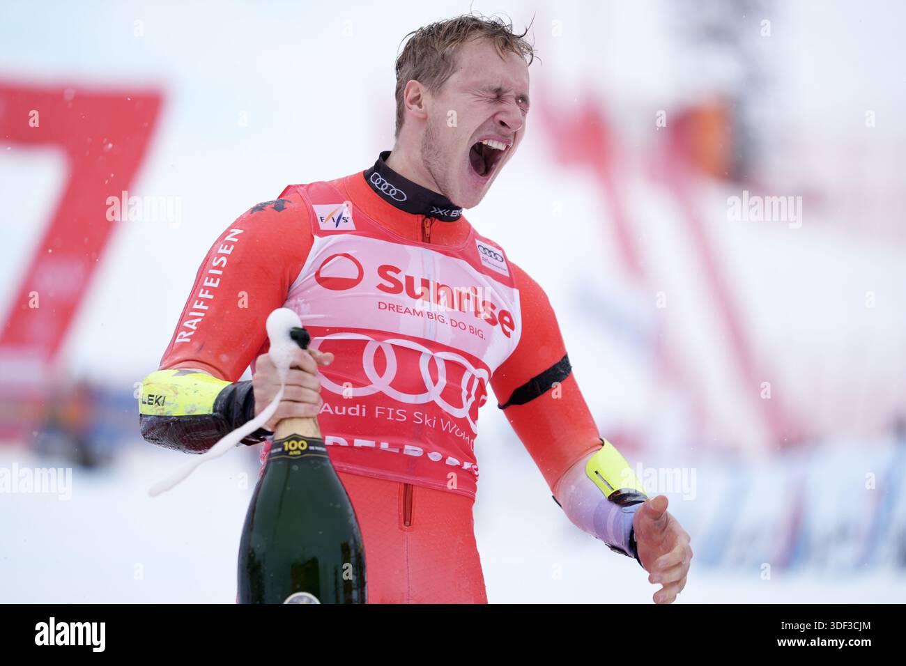 Switzerland's Marco Odermatt celebrates winning an alpine ski, men's ...