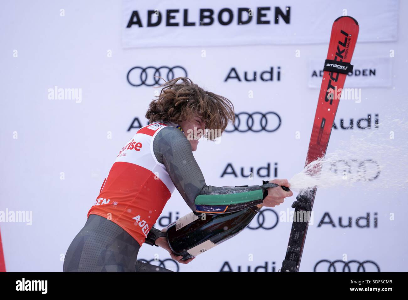 Brazil's Lucas Pinheiro Braathen celebrates on podium after finishing ...