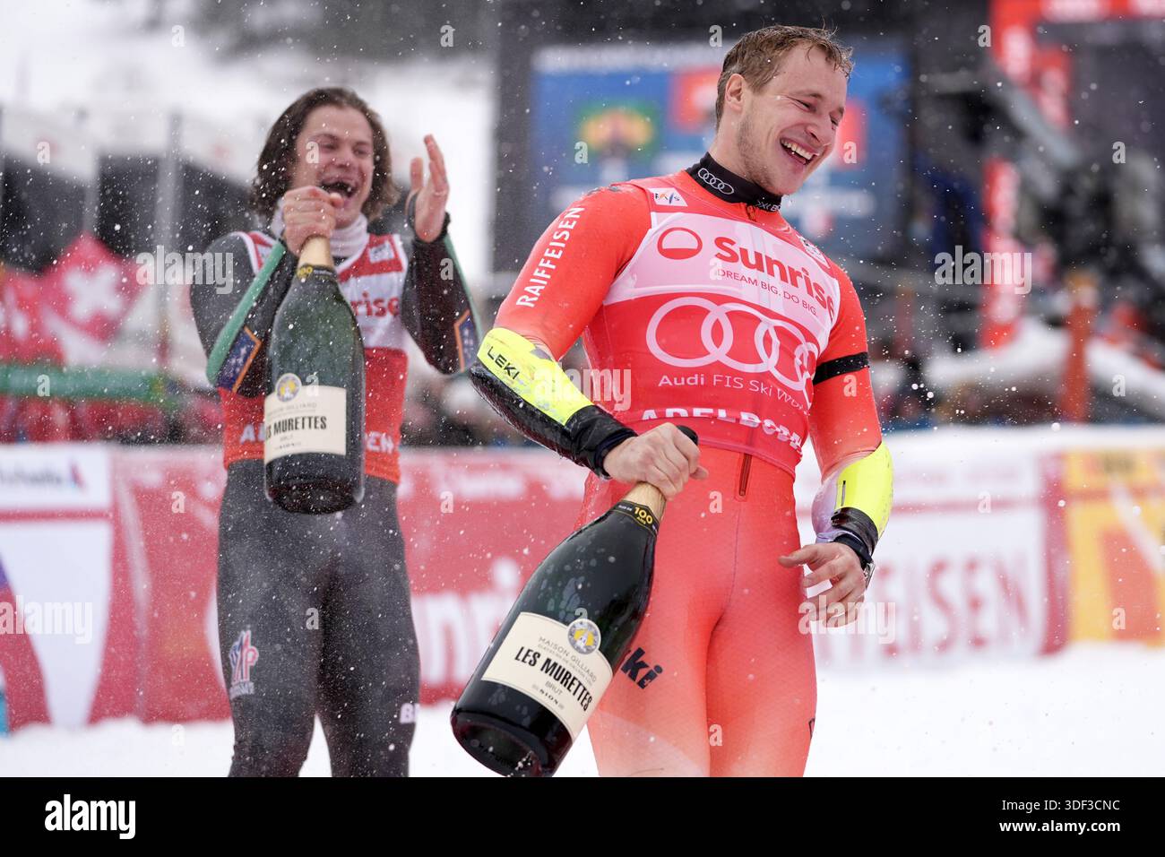 Second placed Brazil's Lucas Pinheiro Braathen, left, celebrates with ...