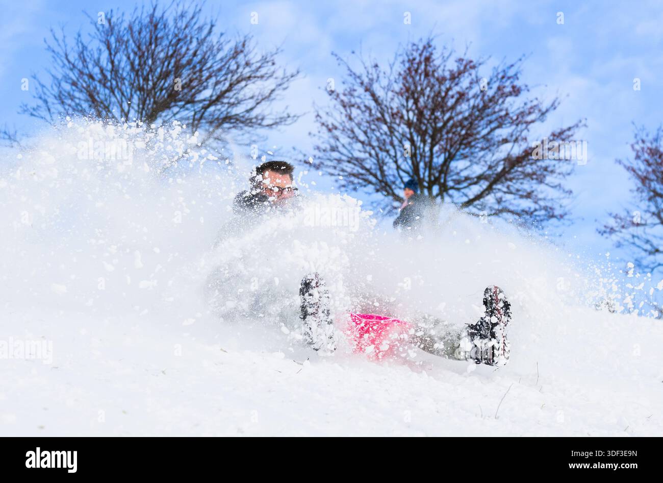 10 January 2026, Lower Saxony, Hanover: A man rides his sledge on ...
