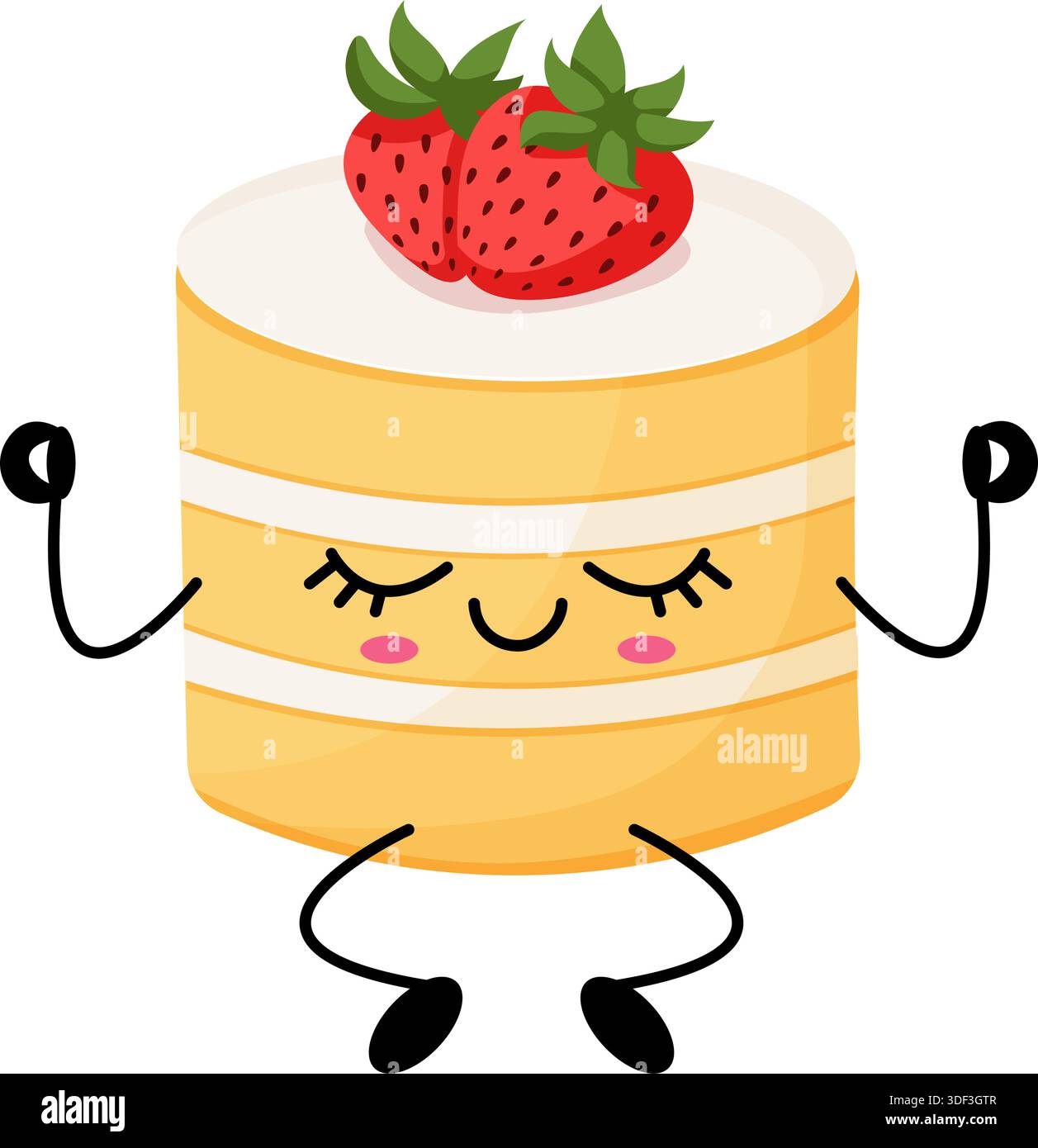 Cute kawaii strawberry cake cartoon character illustration Stock Vector ...