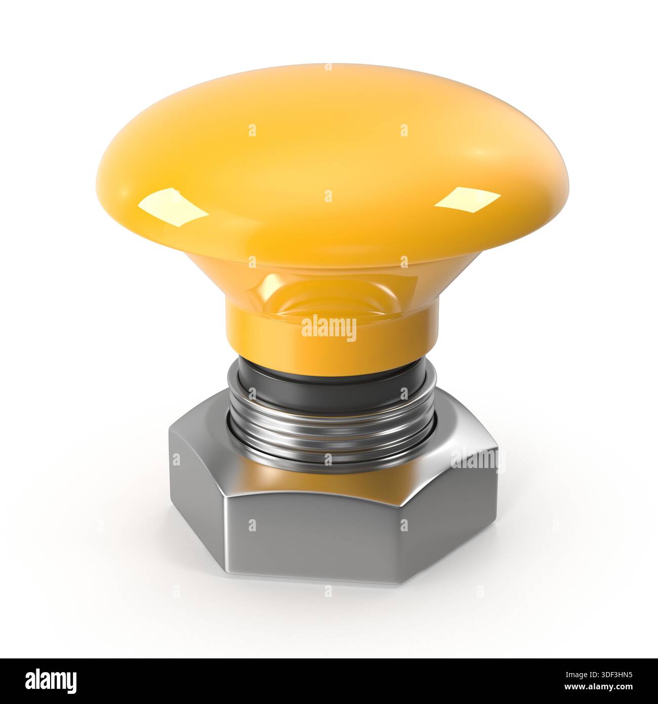 Yellow push button on hexagonal nut Stock Photo - Alamy