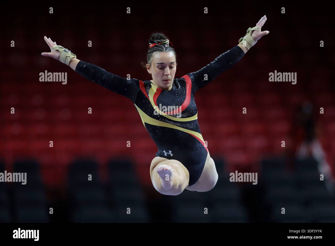Maryland gymnast Aine Reade performs on the balance beam during an NCAA ...