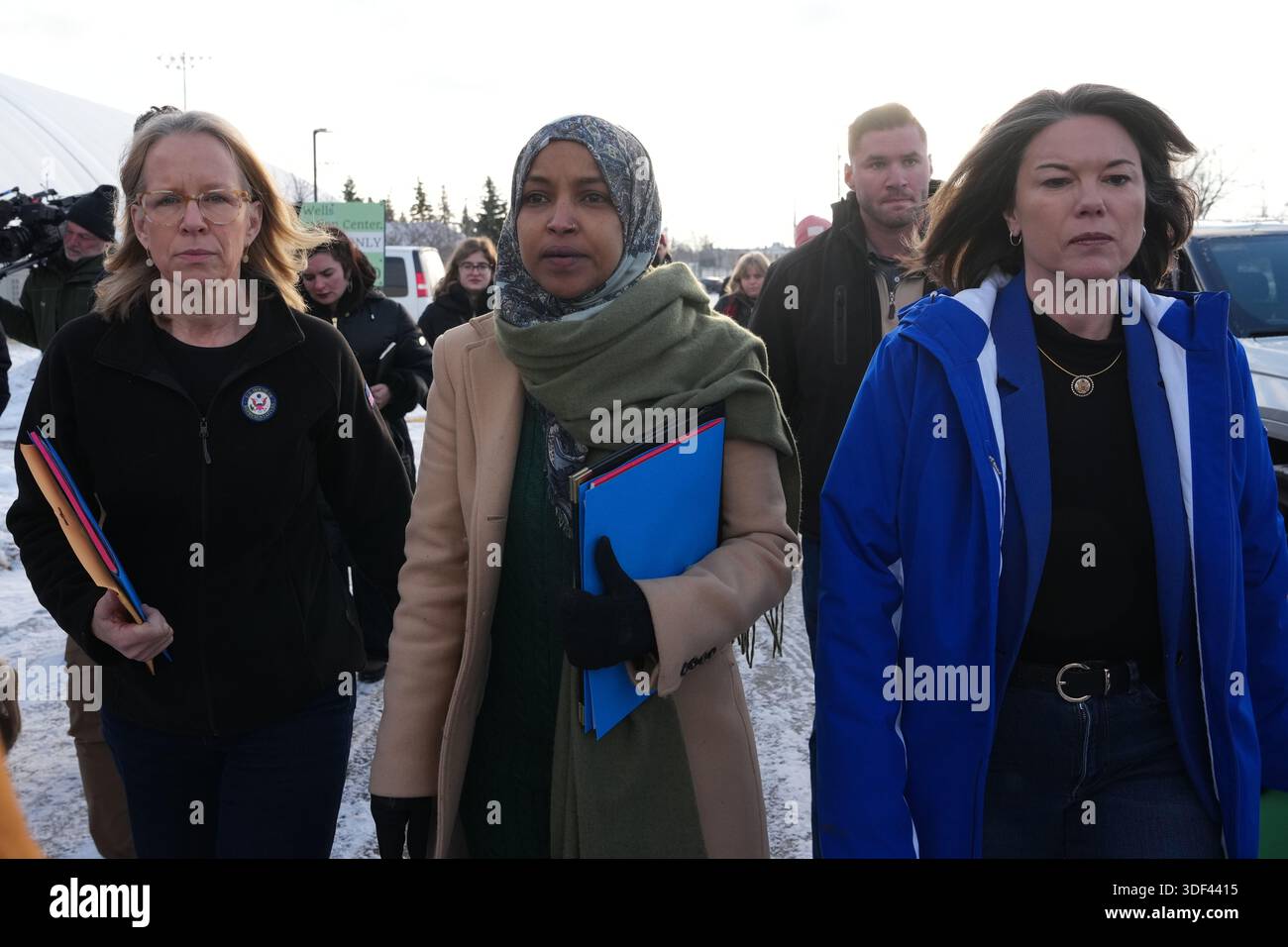 Minn. Representatives Kelly Morrison, Ilhan Omar, Angie Craig arrive at ...