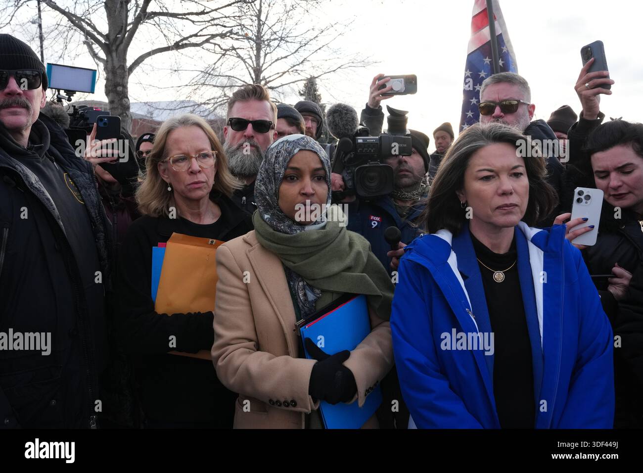 Minn. Representatives Kelly Morrison, Ilhan Omar, Angie Craig arrive at ...