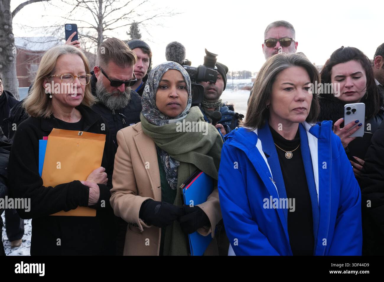 Minn. Representatives Kelly Morrison, Ilhan Omar, Angie Craig arrive at ...