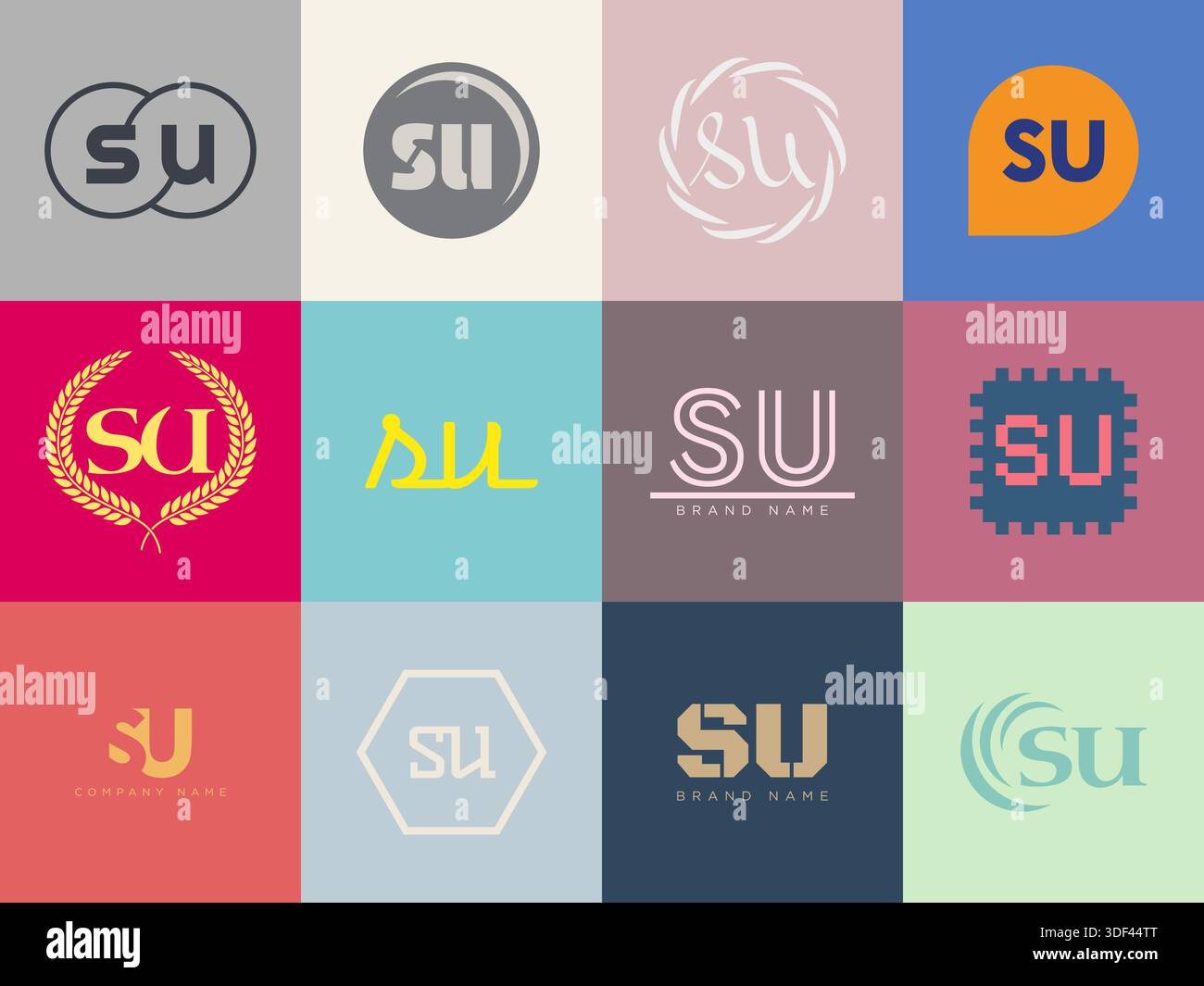 SU logo company template. Letter s and u logotype. Set different ...