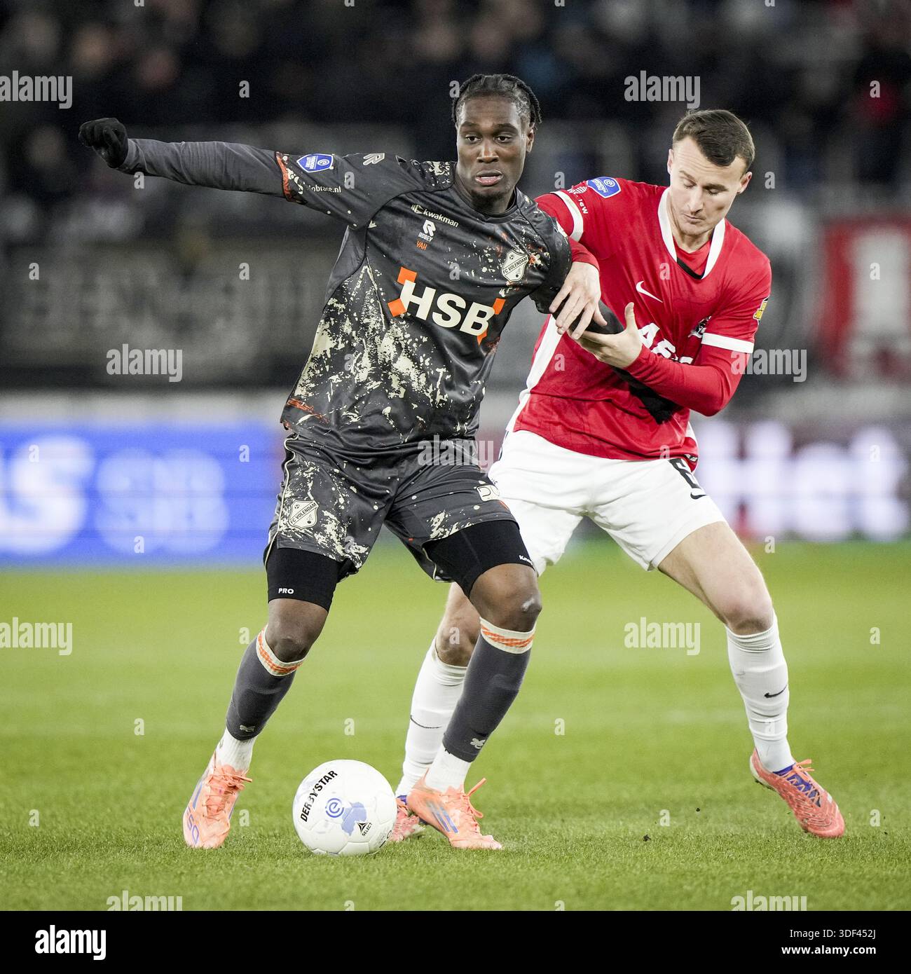 ALKMAAR - (l-r) Gibson Yah of FC Volendam and Isak Jensen of AZ Alkmaar ...