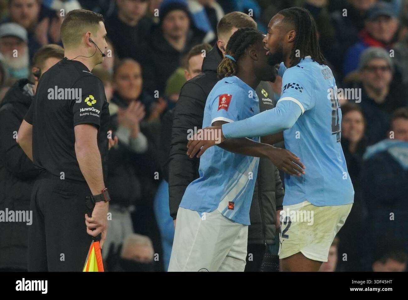Manchester City's Jeremy Doku substitutes Antoine Semenyo during the FA ...