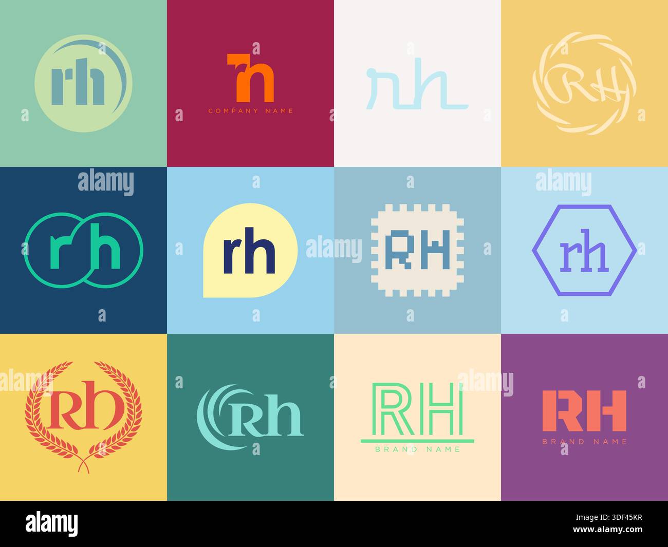 RH logo company template. Letter r and h logotype. Set different ...