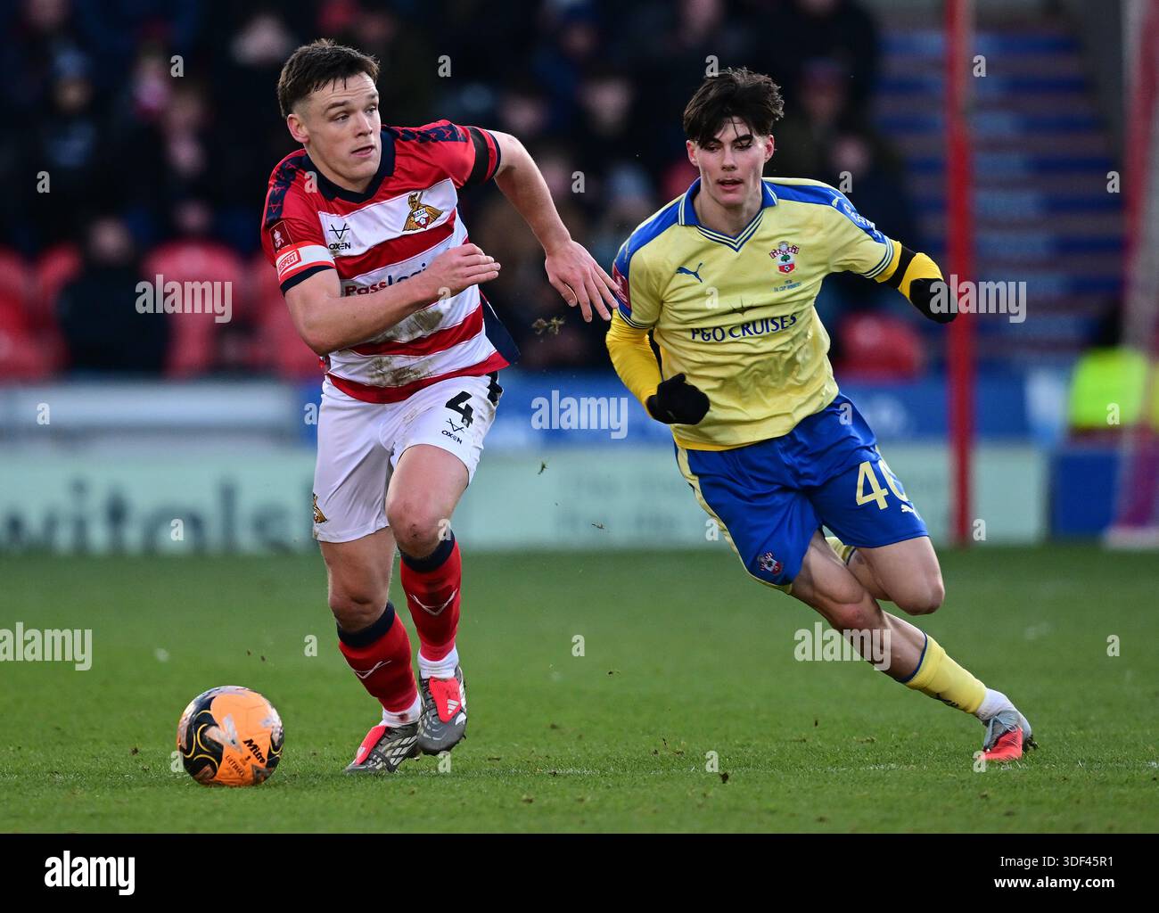 Doncaster Rovers' Owen Bailey dribbles with the ball in the match ...