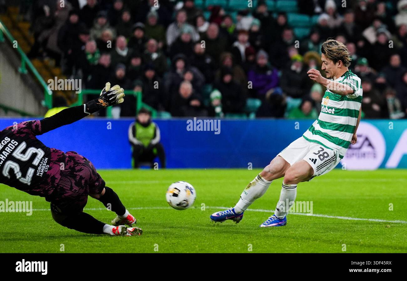 Celtic's Daizen Maeda scoring his sides fourth goal during the William ...