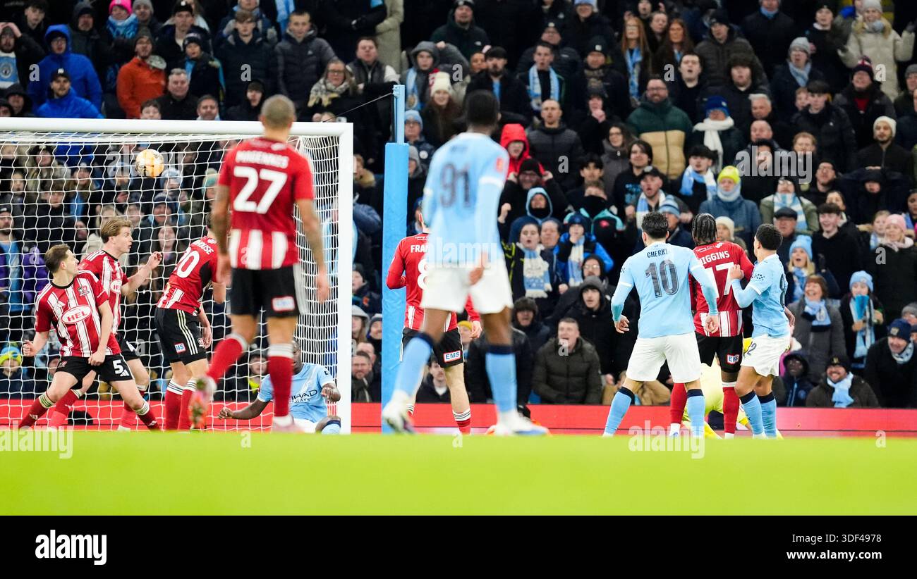 Manchester City's Rico Lewis scoring his sides tenth goal during the ...