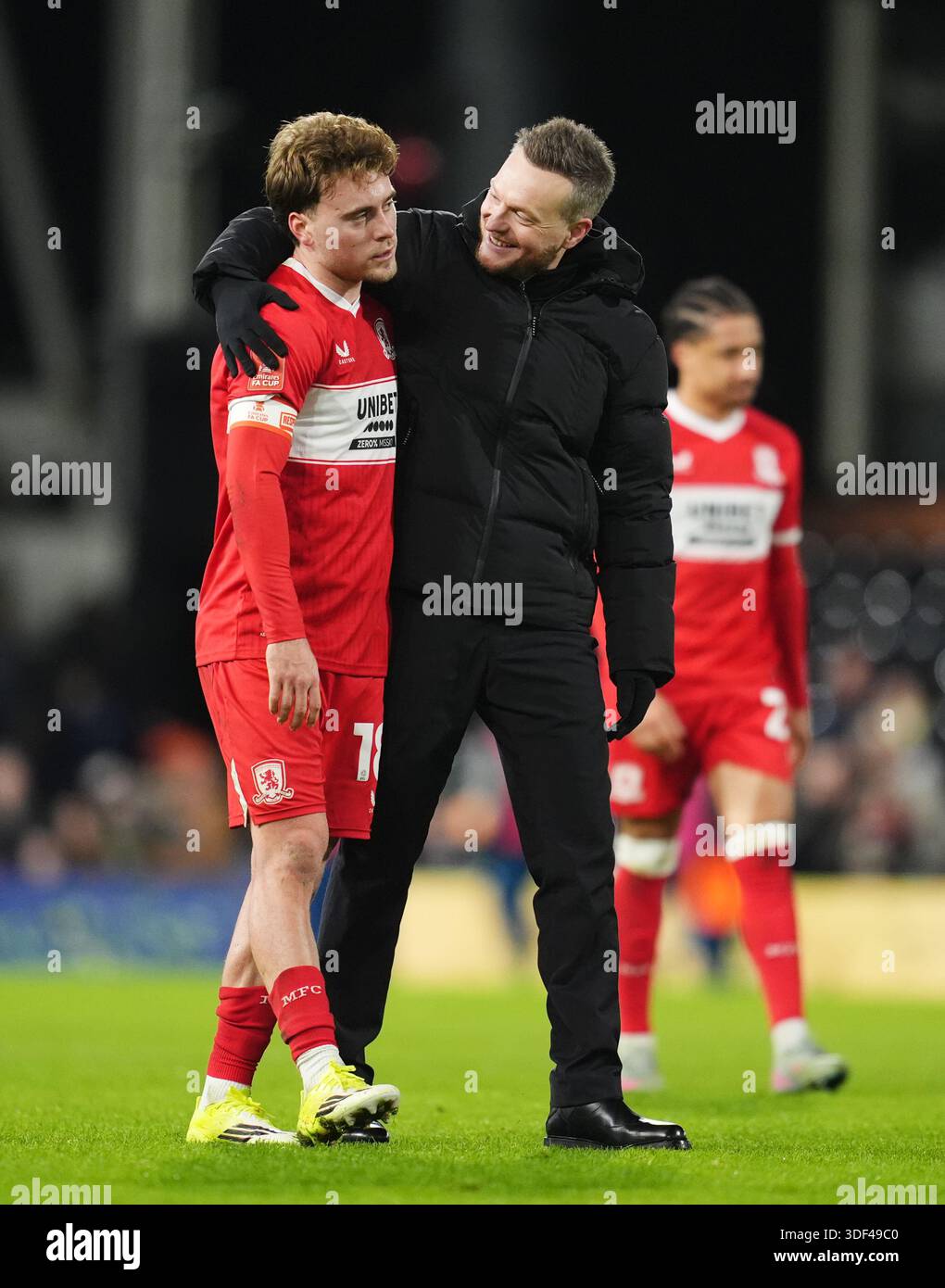 Middlesbrough manager Kim Hellberg and Aidan Morris after the Emirates ...