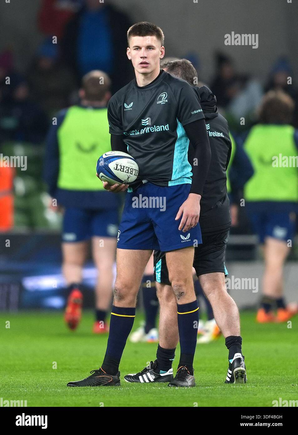 Leinster Rugby's Sam Prendergast warming up prior to kick-off before ...