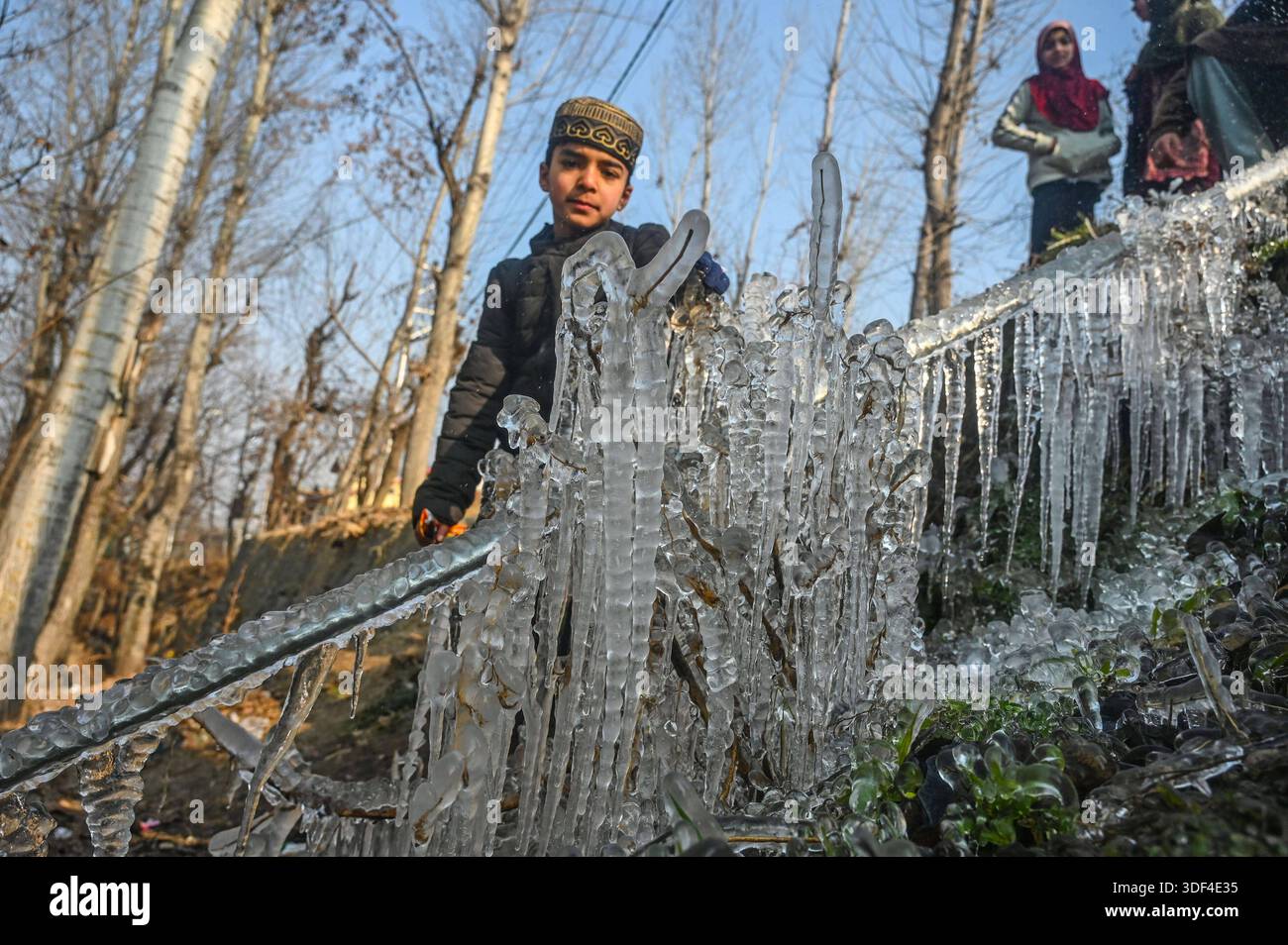SRINAGAR, INDIA - JANUARY 10: Icicles seen formed due to the leakage in ...