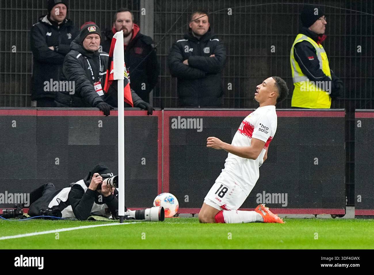 Stuttgart's Jamie Leweling celebrates after scoring his side's opening ...