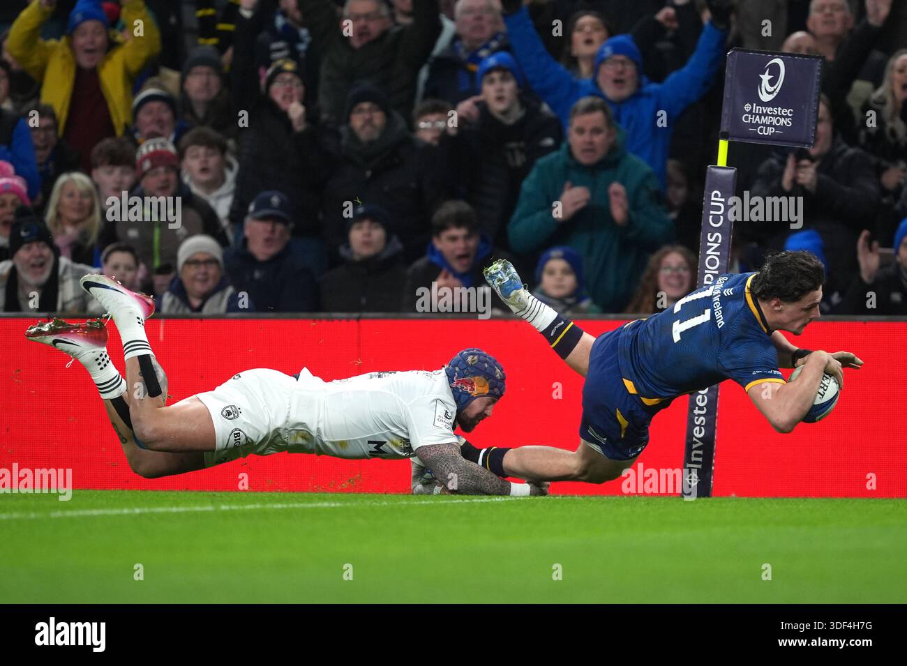 Leinster Rugby's Joshua Kenny (right) scores his side's second try of ...