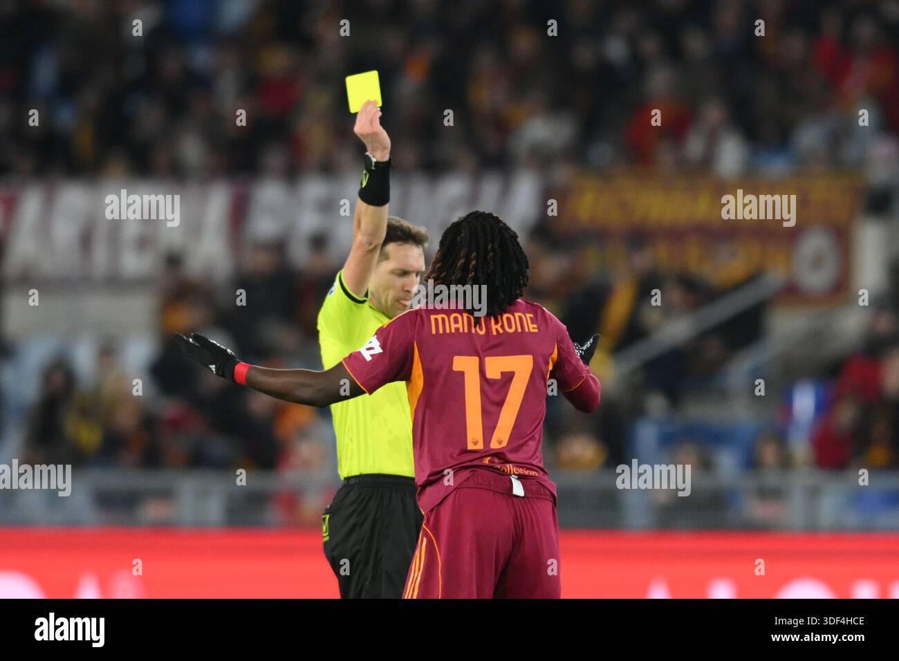 Olimpico Stadium, Rome, Italy - referee Matteo Marcenaro issues a ...