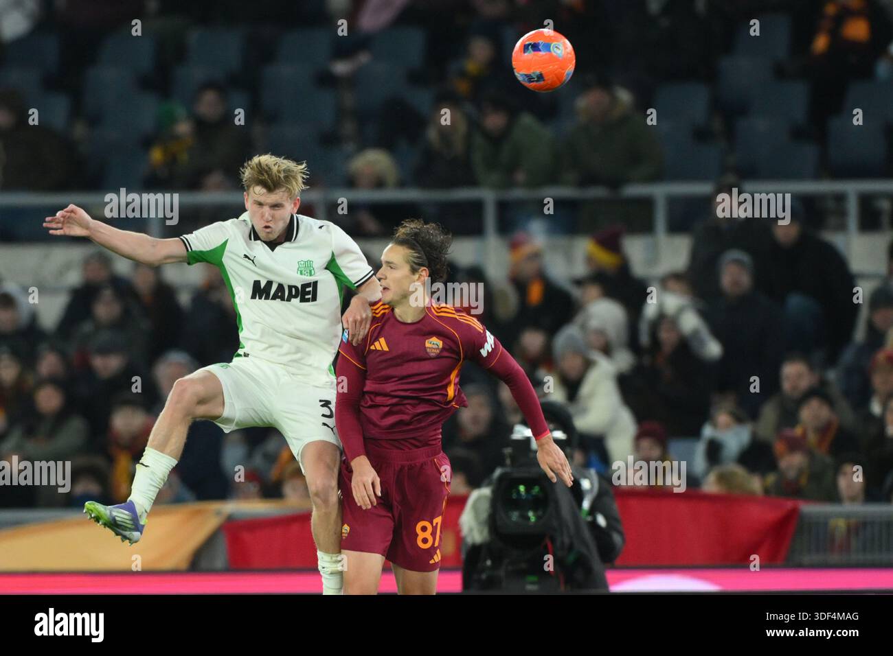Olimpico Stadium, Rome, Italy - Josh Doig of US Sassuolo under pressure ...