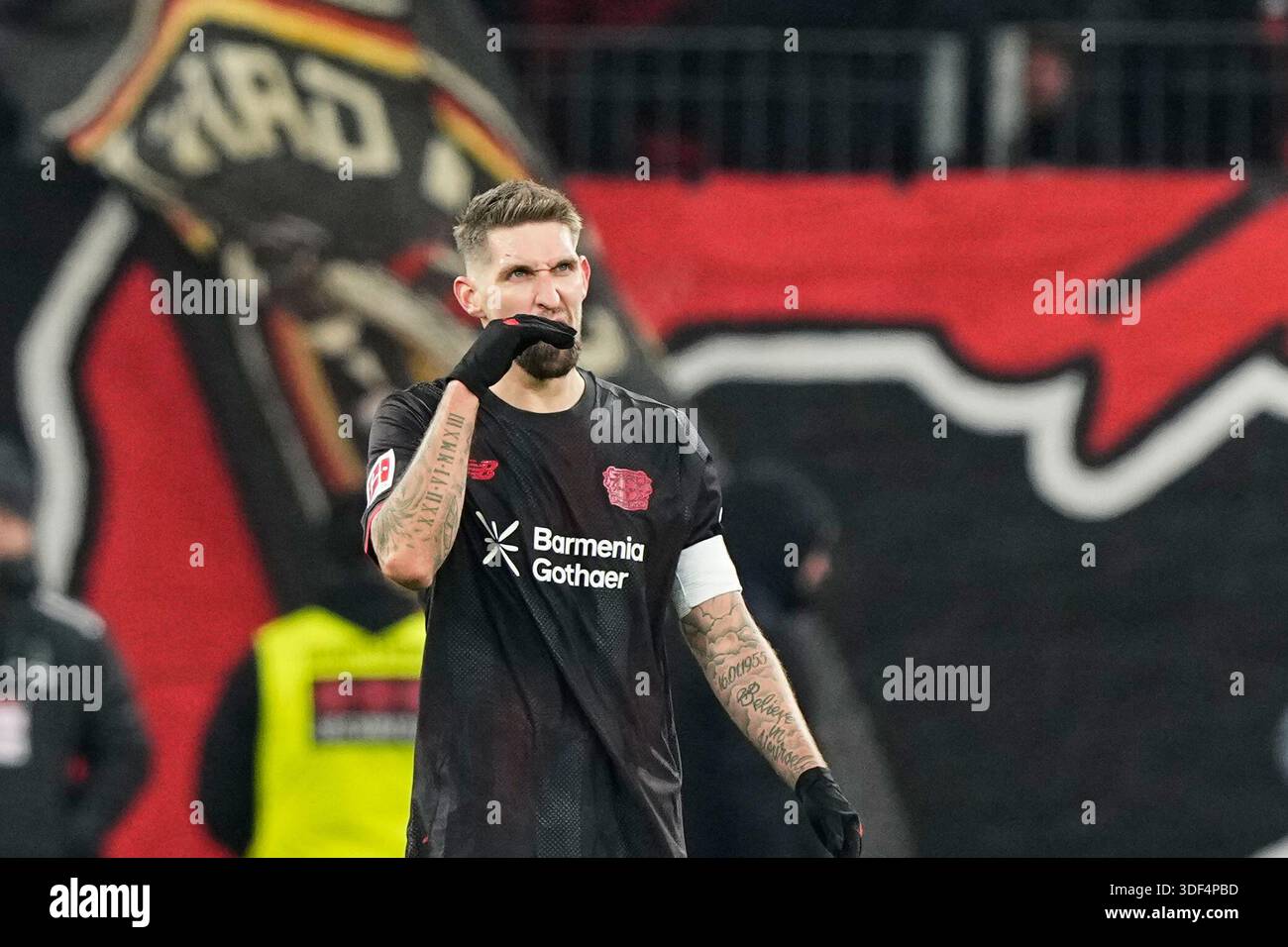 Leverkusen's Robert Andrich reacts during the German Bundesliga soccer ...