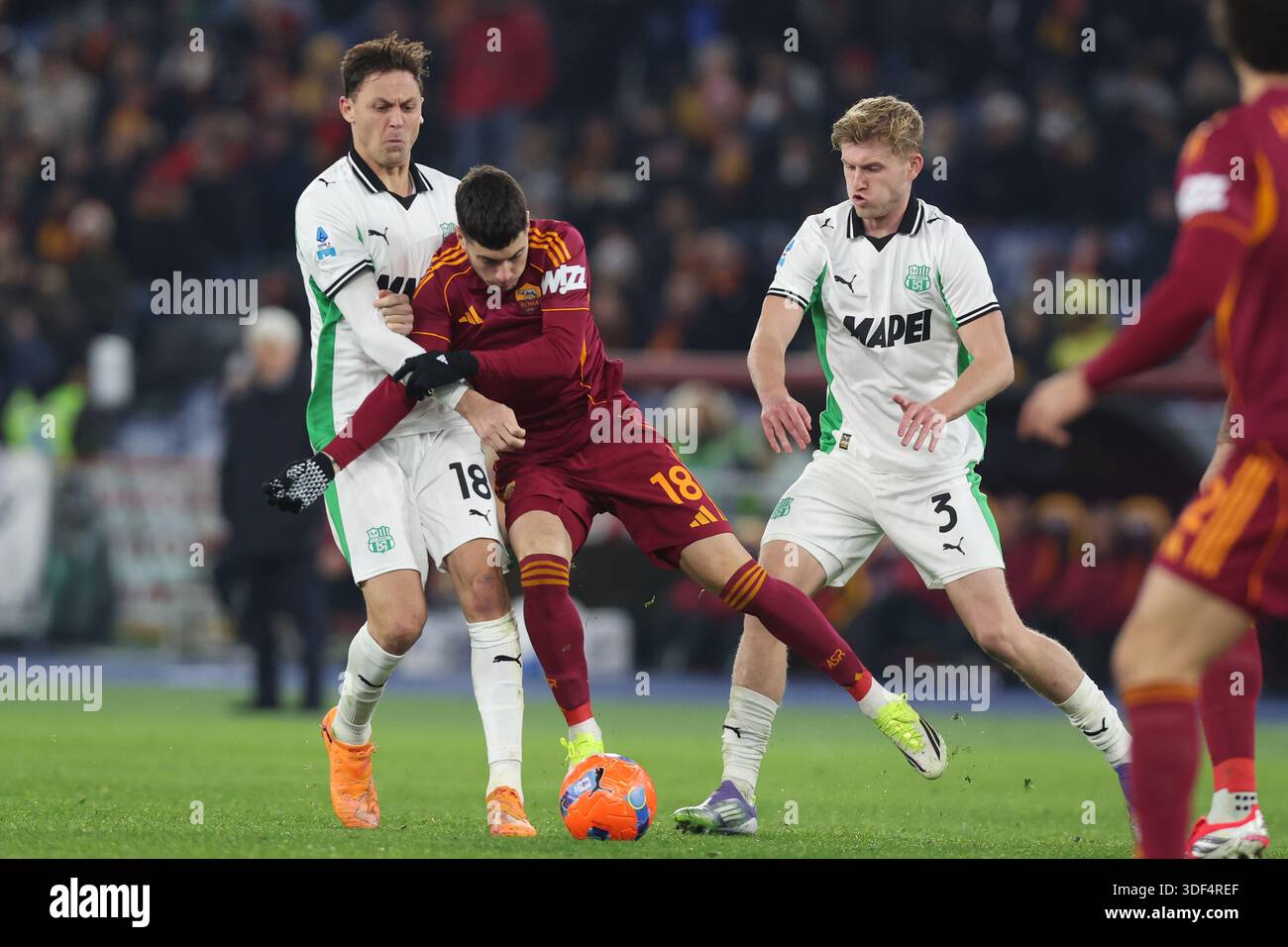 Rome, Italy - January 10, 2026: Matias Soule' of A.S. Roma , Josh Doig ...