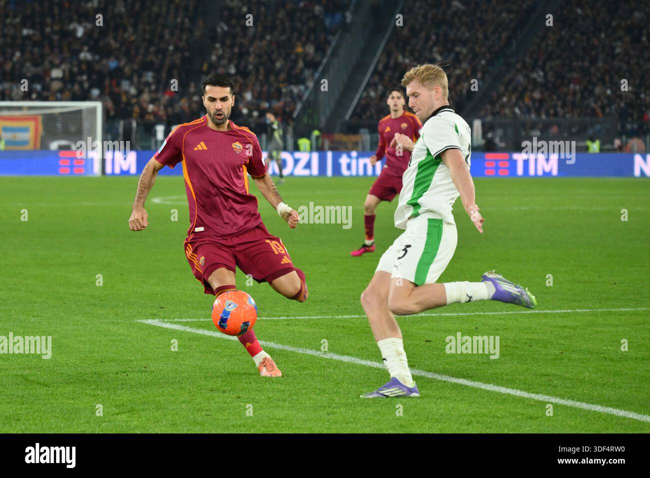Olimpico Stadium, Rome, Italy - Josh Doig of US Sassuolo under pressure ...