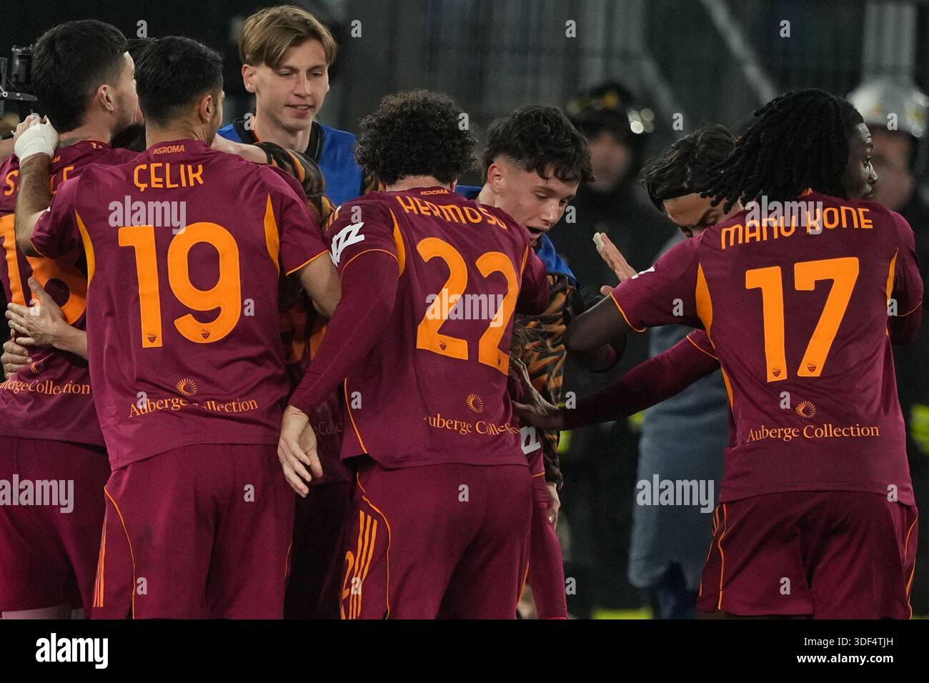 Roma players celebrate after a goal during a Serie A soccer match ...