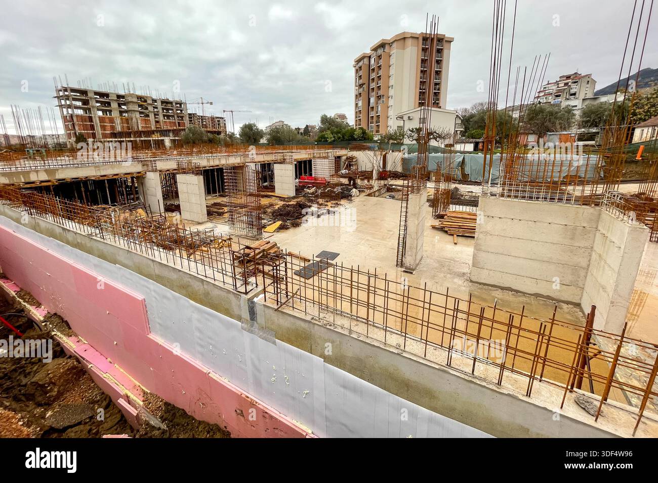 Construction site of multi storey residential building at stage of ...