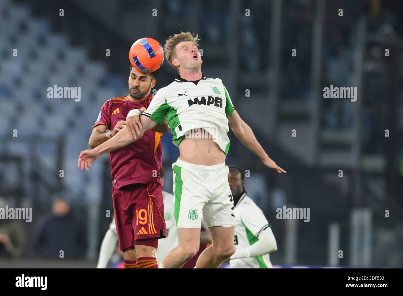 Olimpico Stadium, Rome, Italy - Josh Doig of US Sassuolo under pressure ...