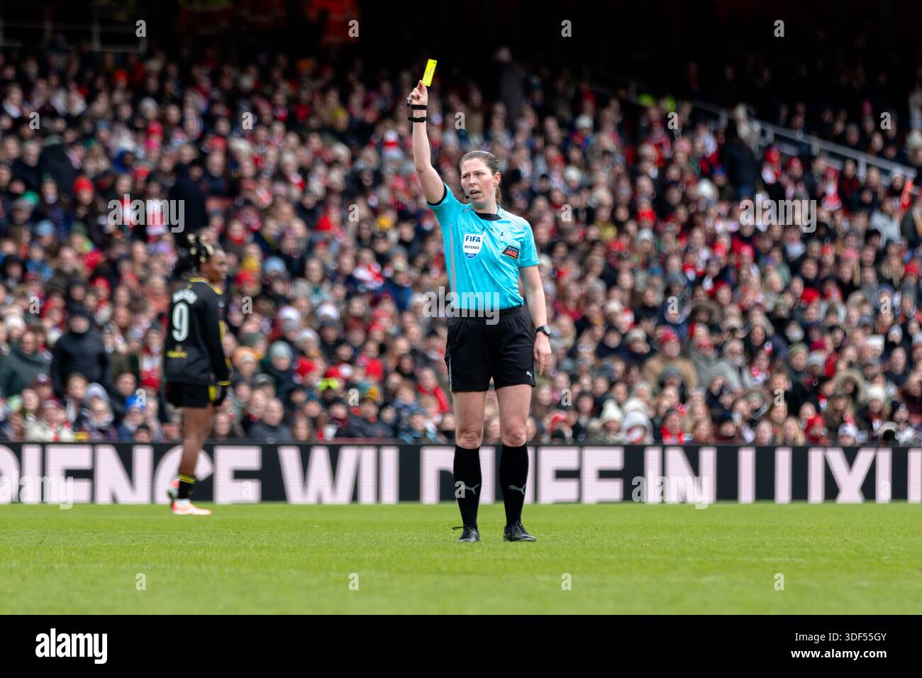 London, UK. 10th Jan 2026. A yellow card given during the Barclays ...
