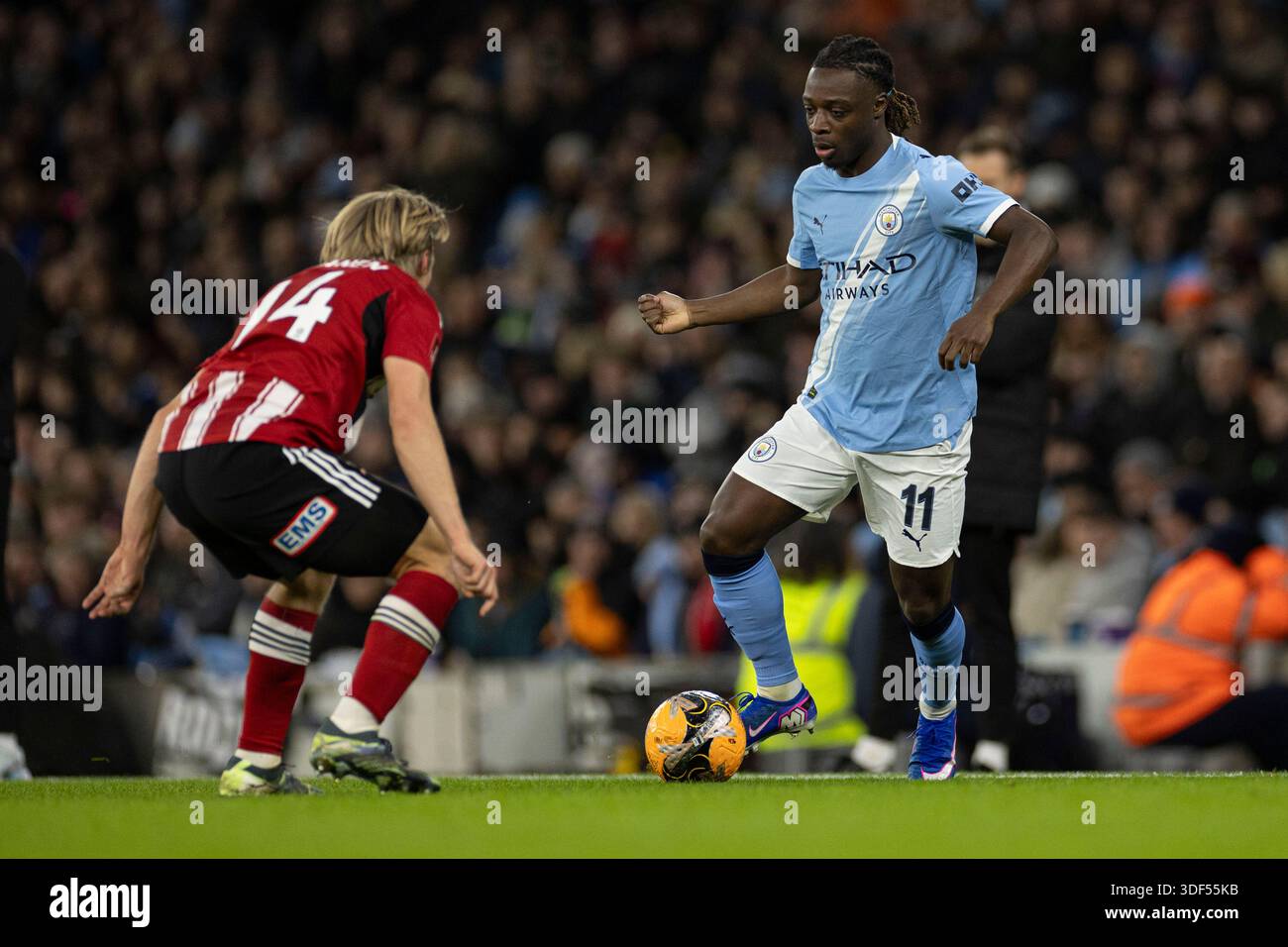 Jeremy Doku #11 of Manchester City F.C. in action during the Emirates ...