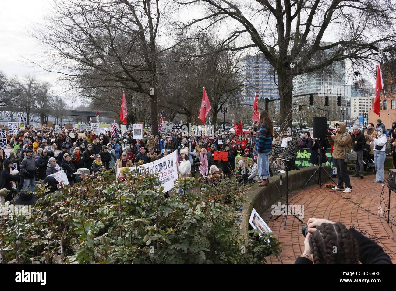 PORTLAND, OREGON – JANUARY 10: Protesters gather for an "ICE Out For ...