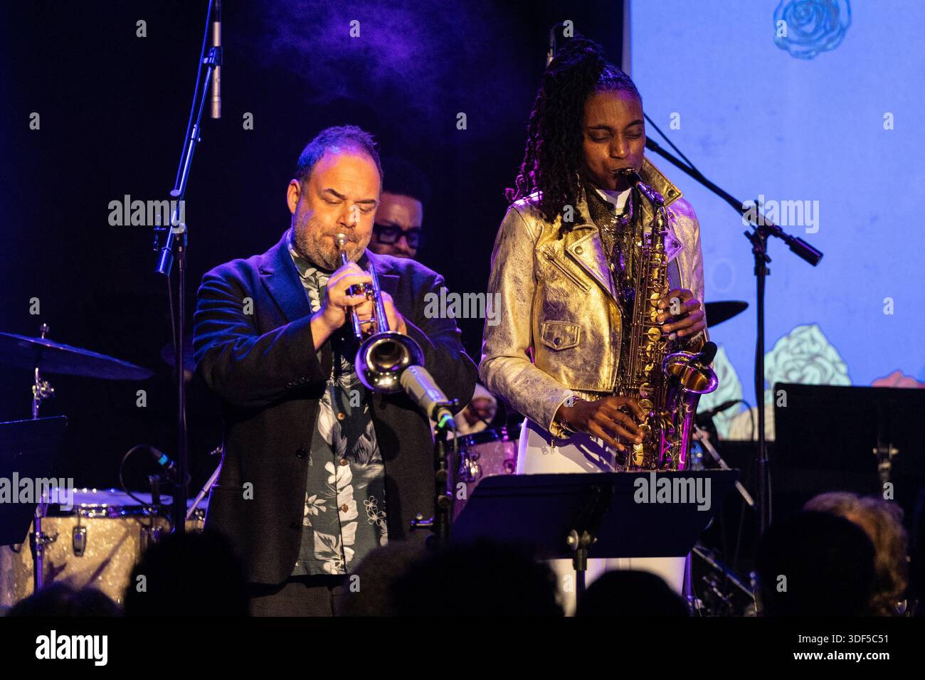 Greg Glassman on trumpet performs with Lakecia Benjamin and her band ...