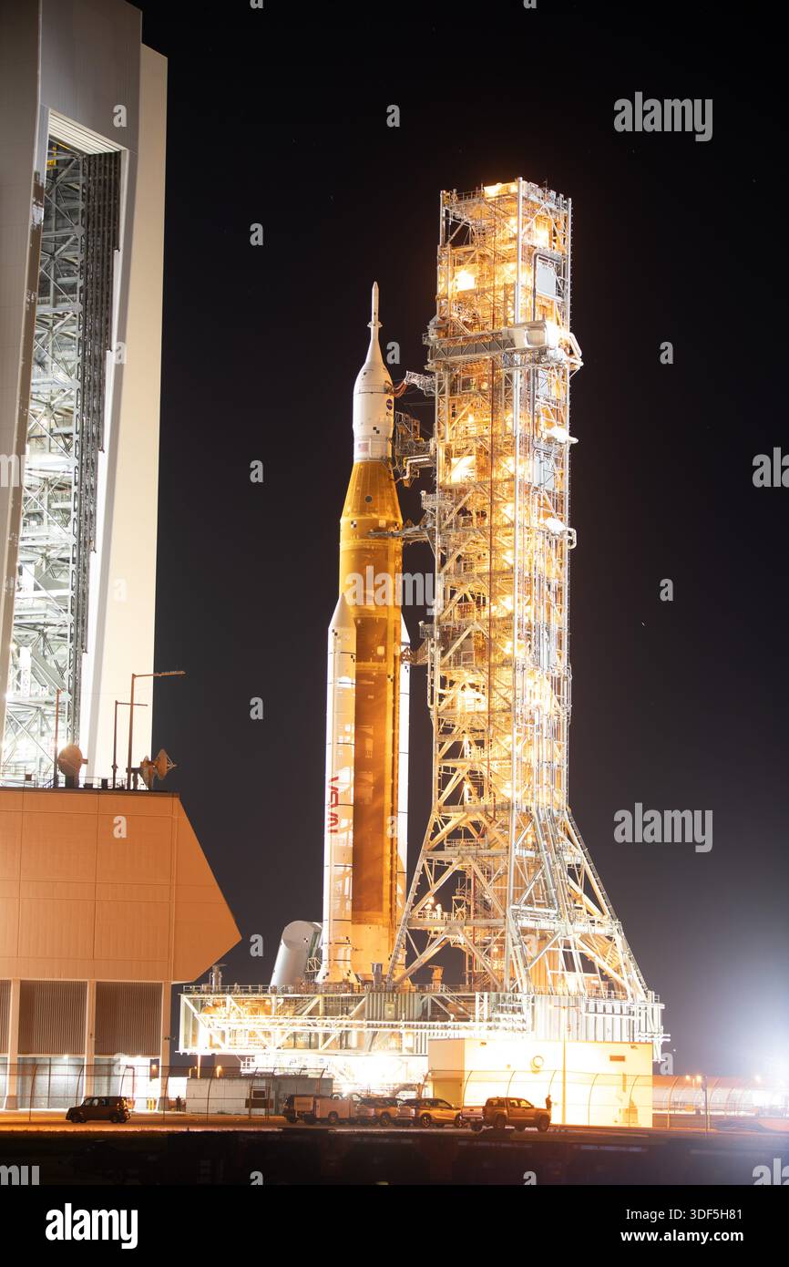 Stock photo is of NASA behemoth uncrewed Artemis 1 rocket & MLP on ...