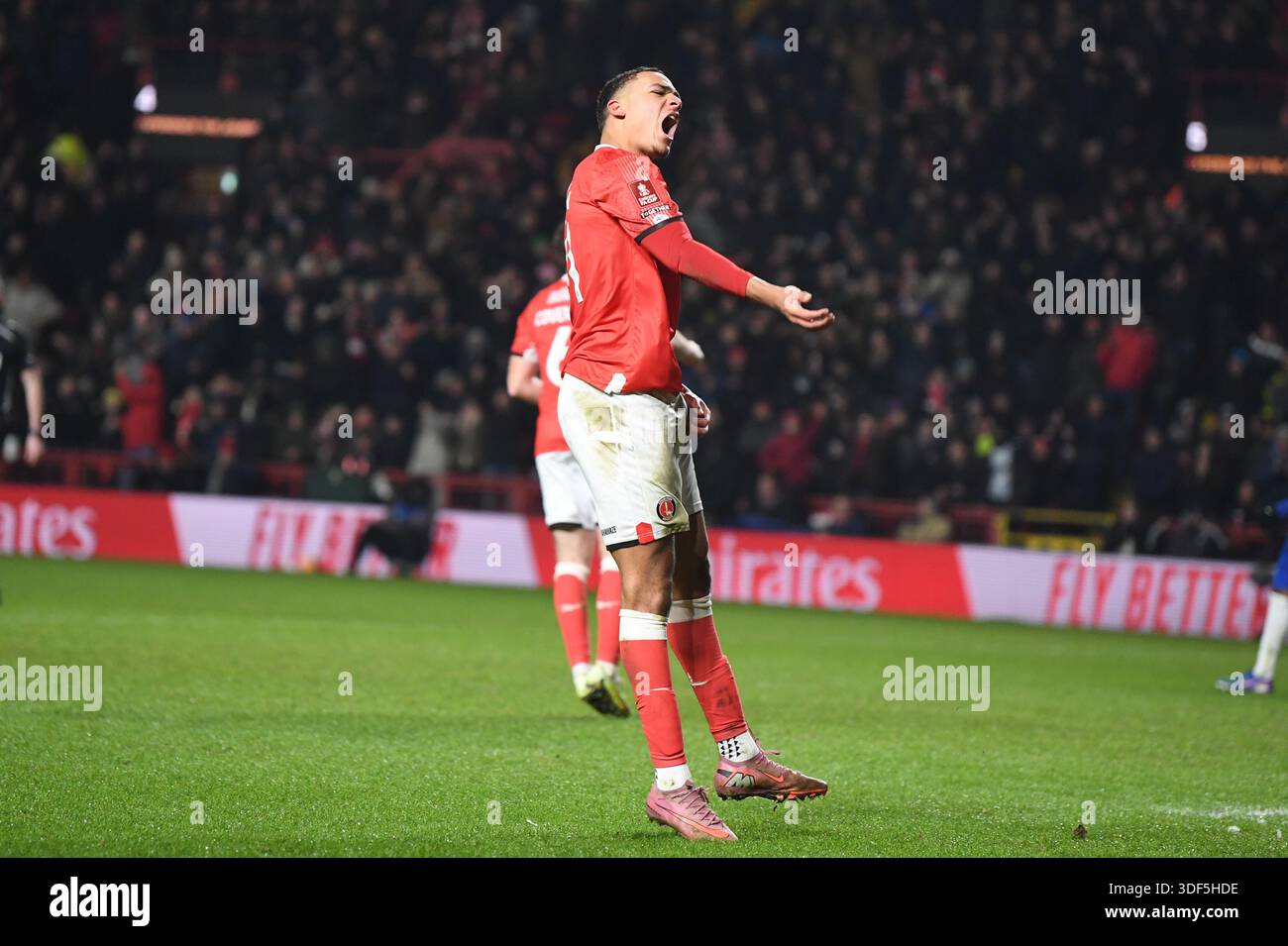 London, England. 10th Jan 2026. MIles Leaburn celebrates after scoring ...