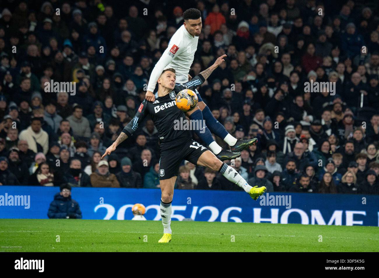Dane Scarlett v Lucas Digne for a header, Tottenham Hotspur v Aston ...