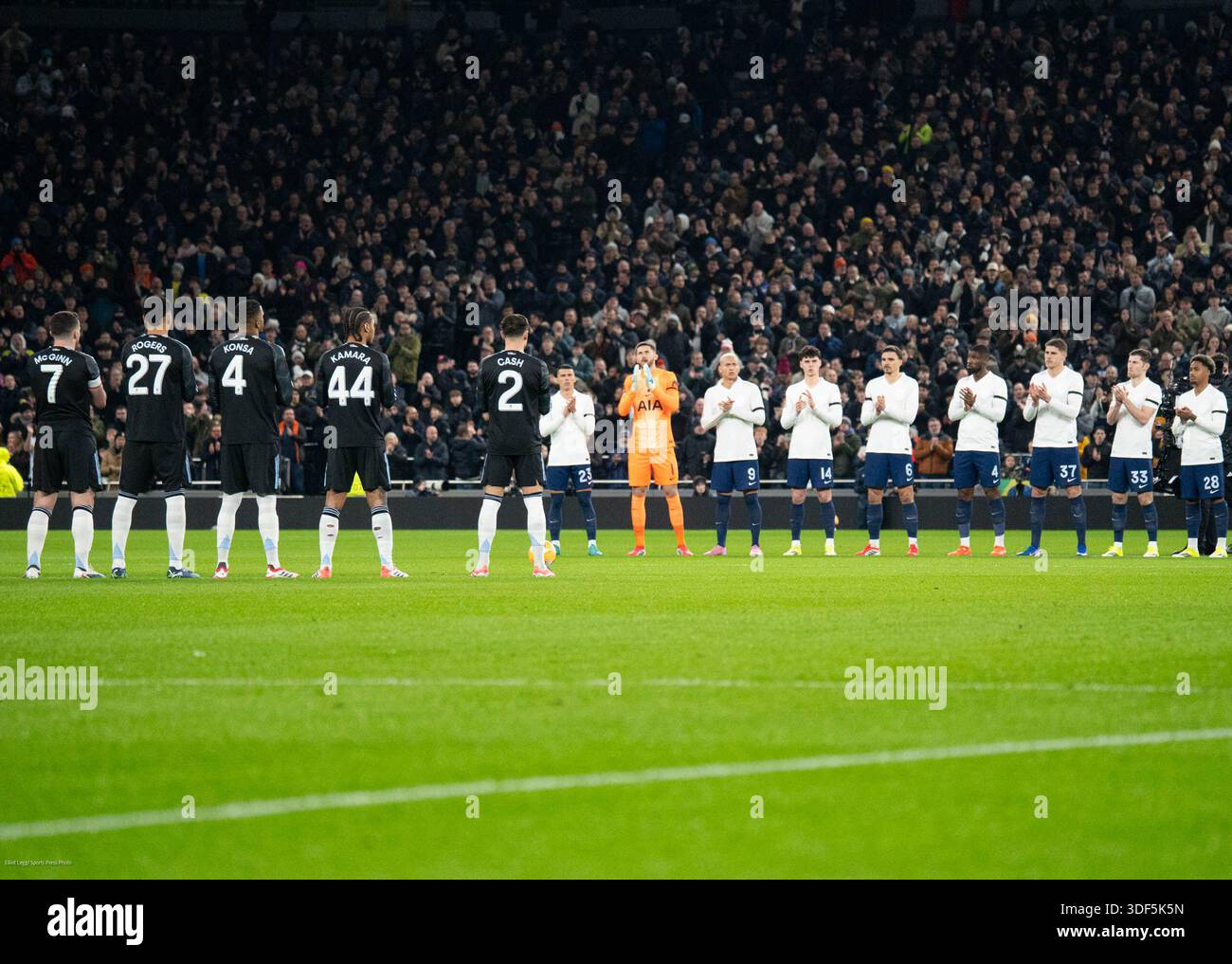 Tottenham Hotspur and Aston Villa paying repects before kick off ...