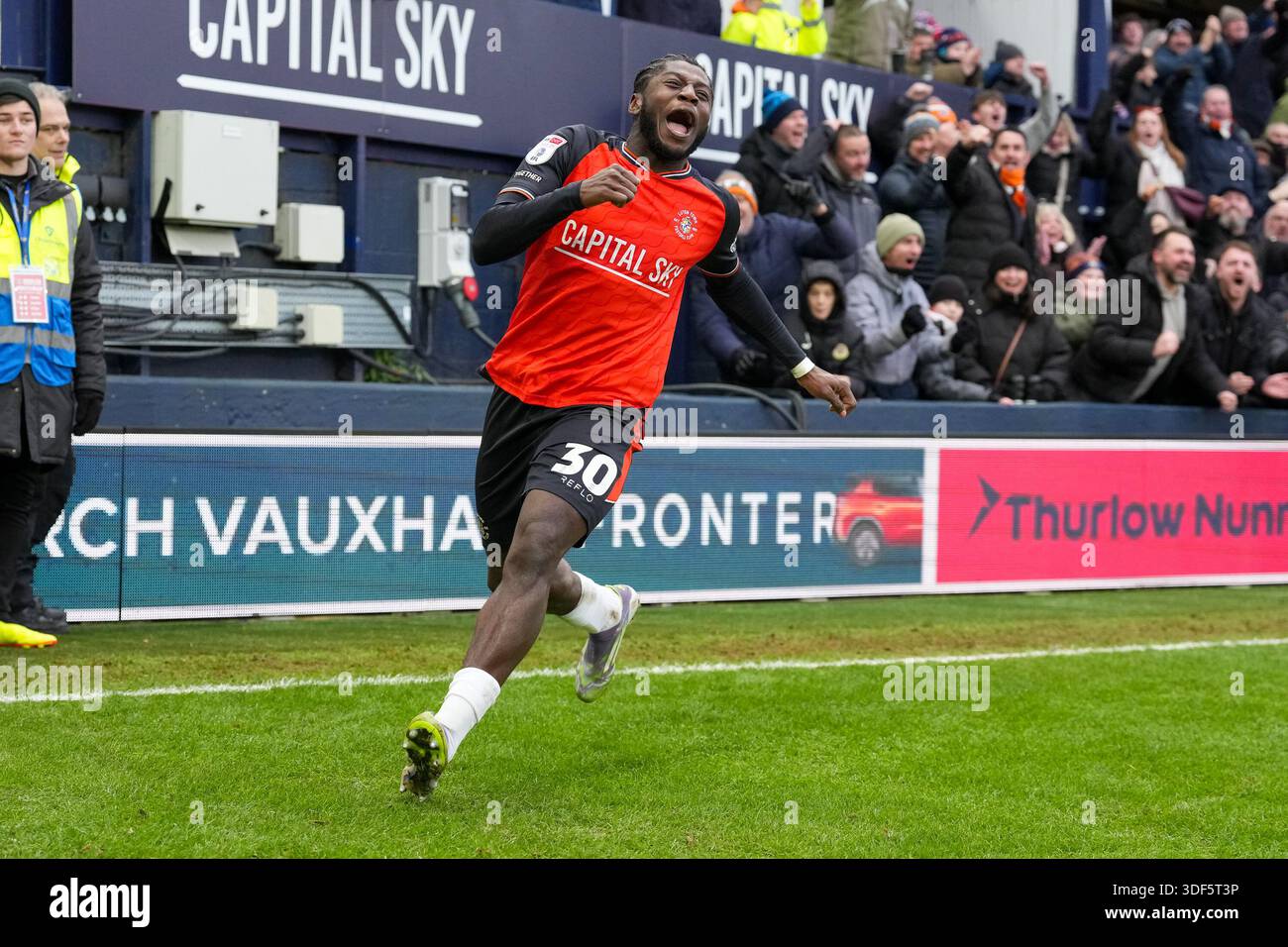 GOAL - Gideon Kodua (30) of Luton Town celebrates after he scores his ...