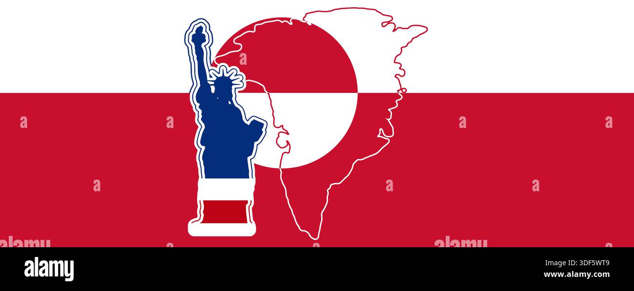 abstract Statue of Liberty and flag background of Greenland and USA ...