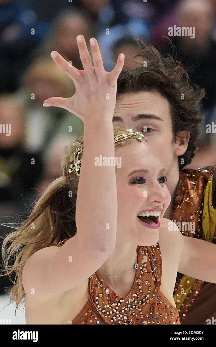 Eva Pate and Logan Bye skate during the free dance competition at the U ...