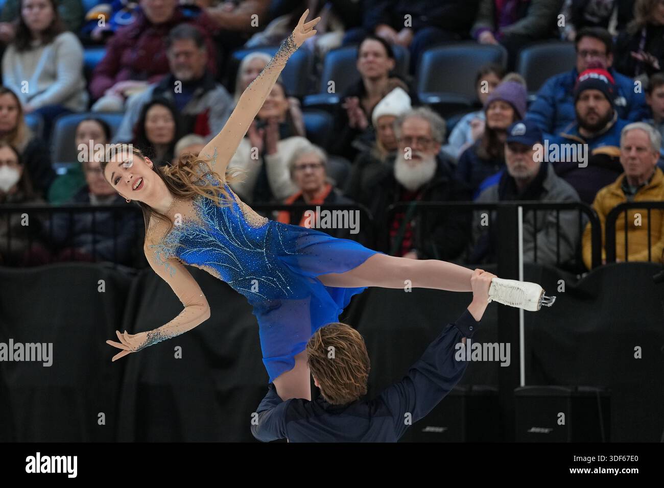 Emily Bratti and Ian Somerville skate during the free dance competition ...