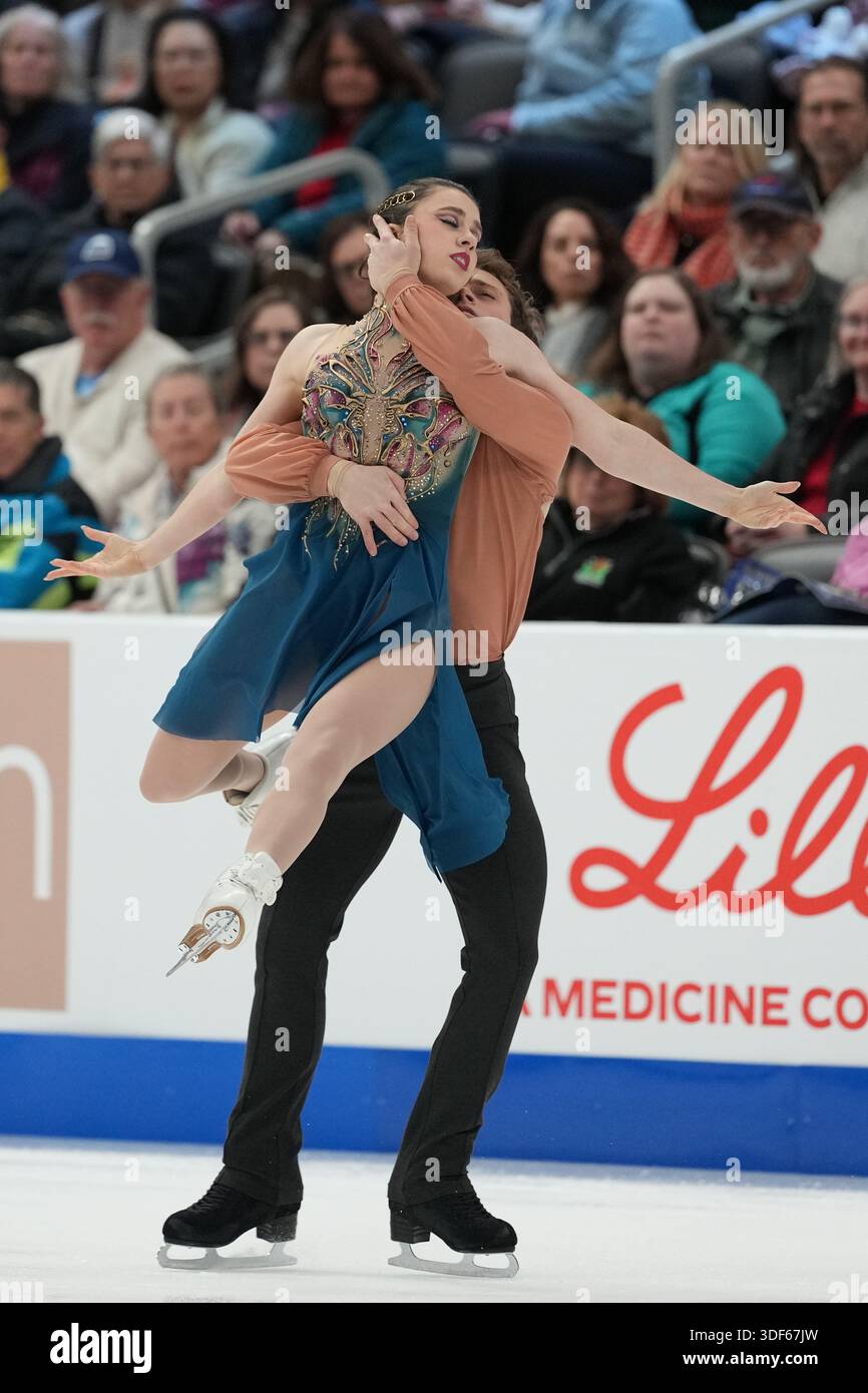 Caroline Green and Michael Parsons skate during the free dance ...
