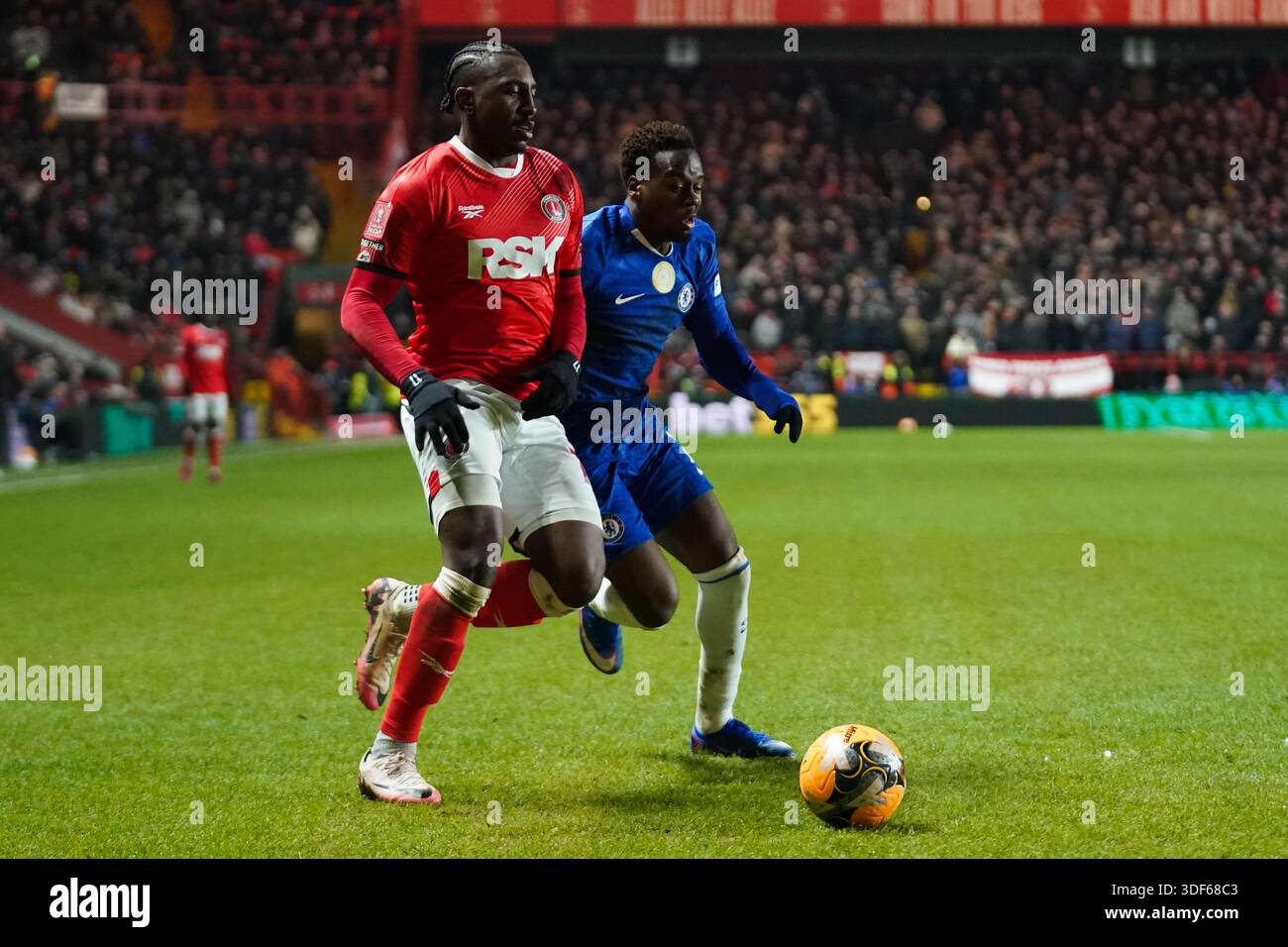 Amari'i Bell of Charlton Athletic and Benoît Badiashile of Chelsea ...