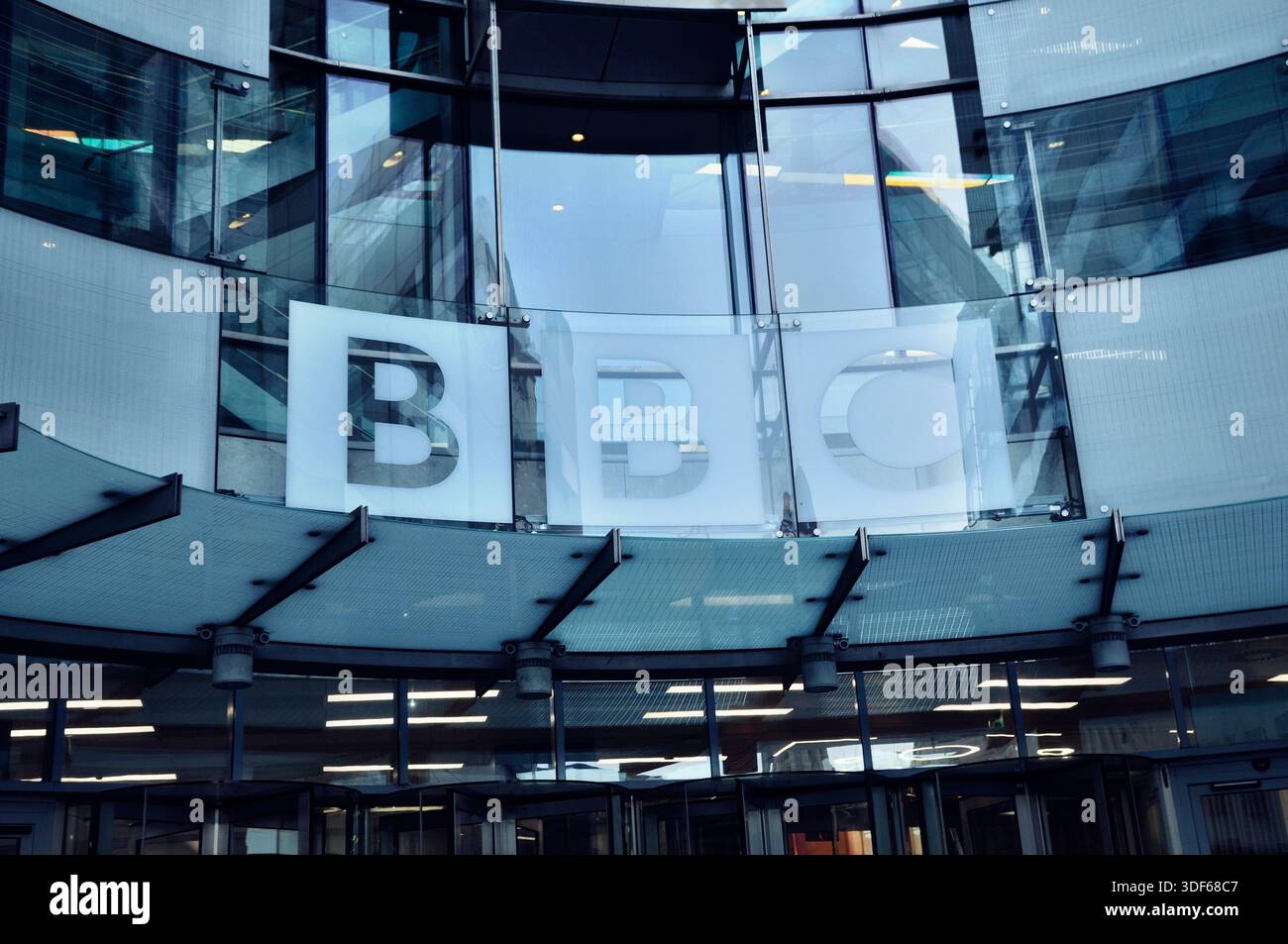 BBC (British Broadcasting Corporation) logo above the entrance of its ...
